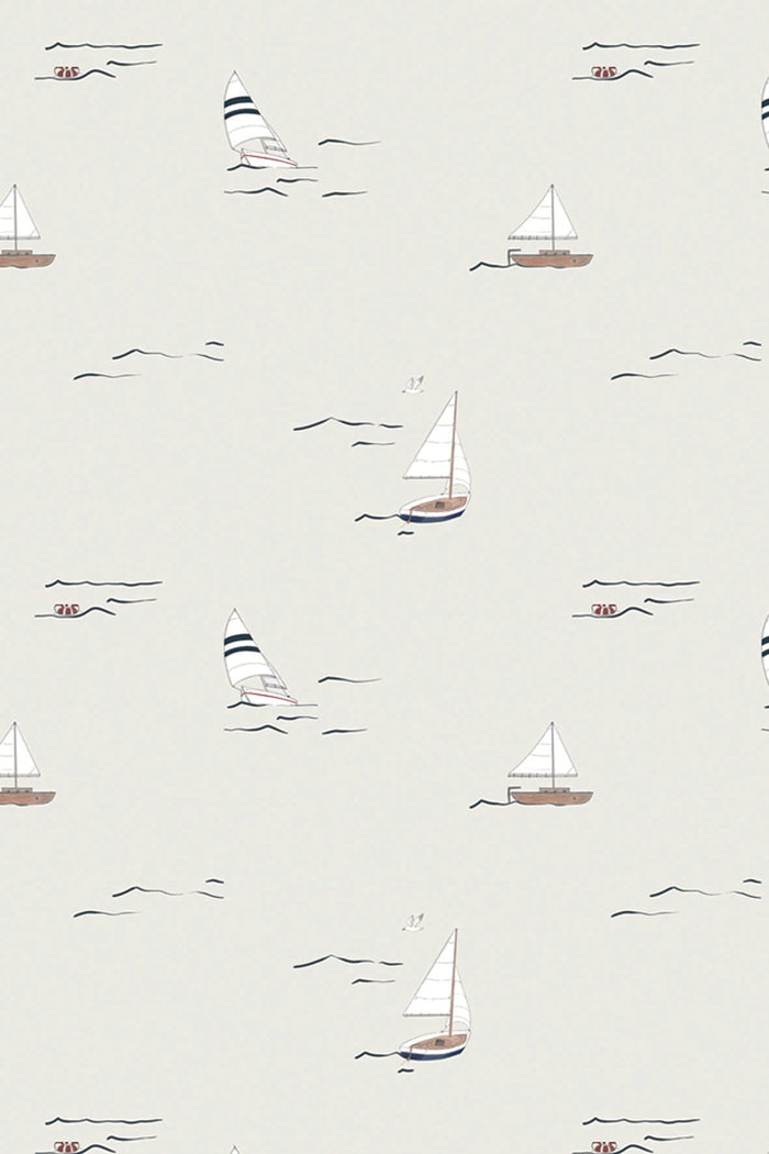 Sailboat Wallpaper Cream | Nautical Kids Room | Atelier Florentine ...
