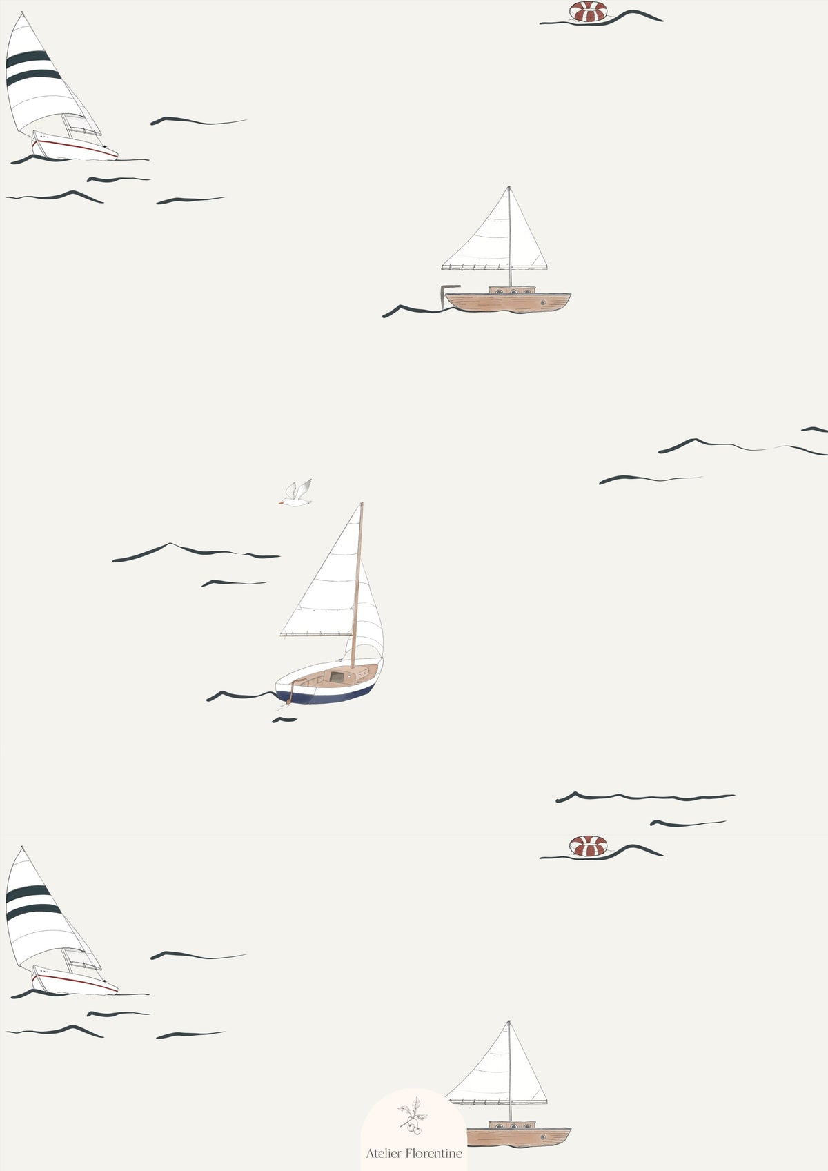 Sailboat Wallpaper Cream | Nautical Kids Room | Atelier Florentine ...